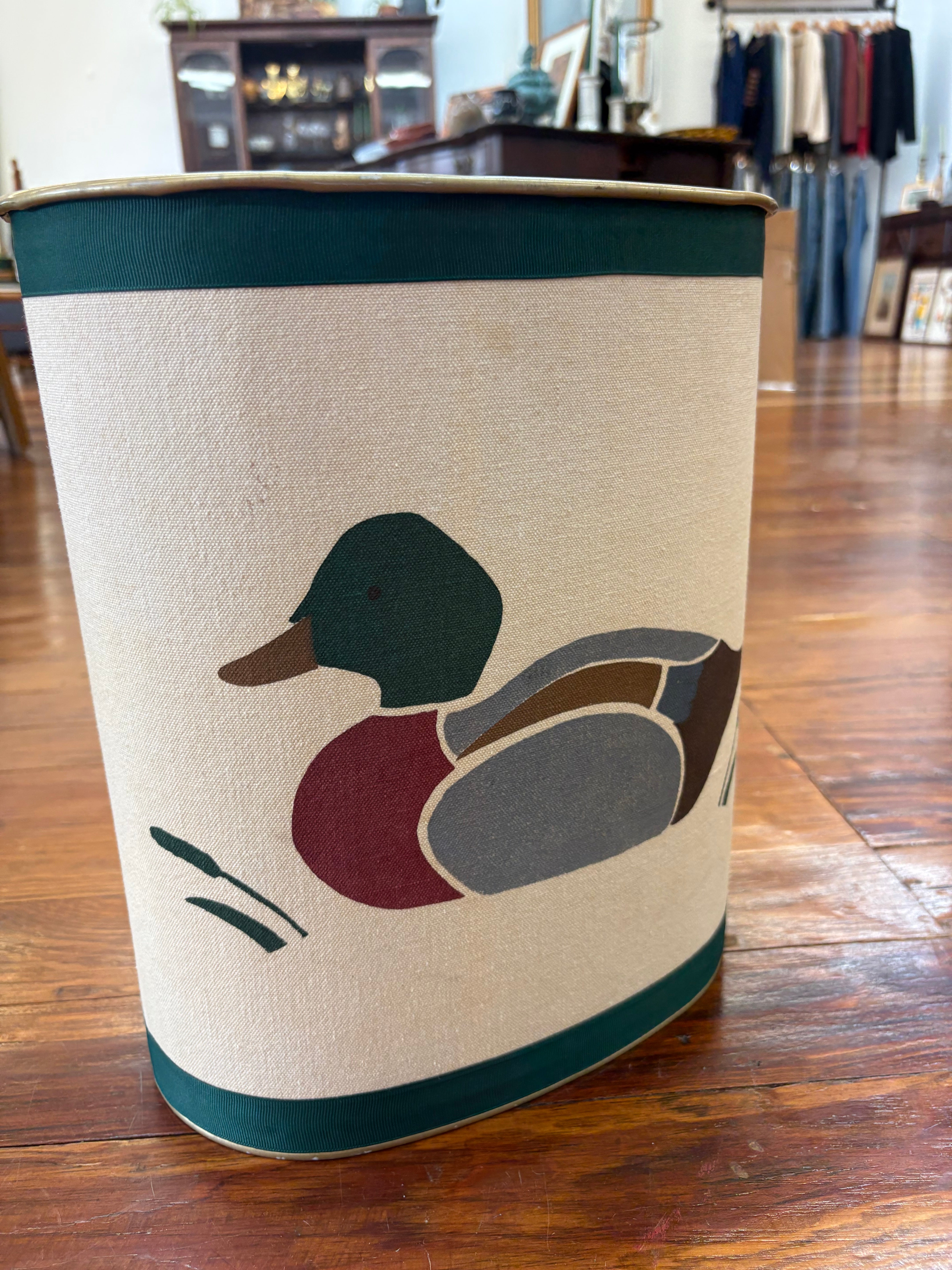 Vintage J.V. Reed & Co. Mallard Duck Fabric-Covered Oval Trash Can, 13 ...
