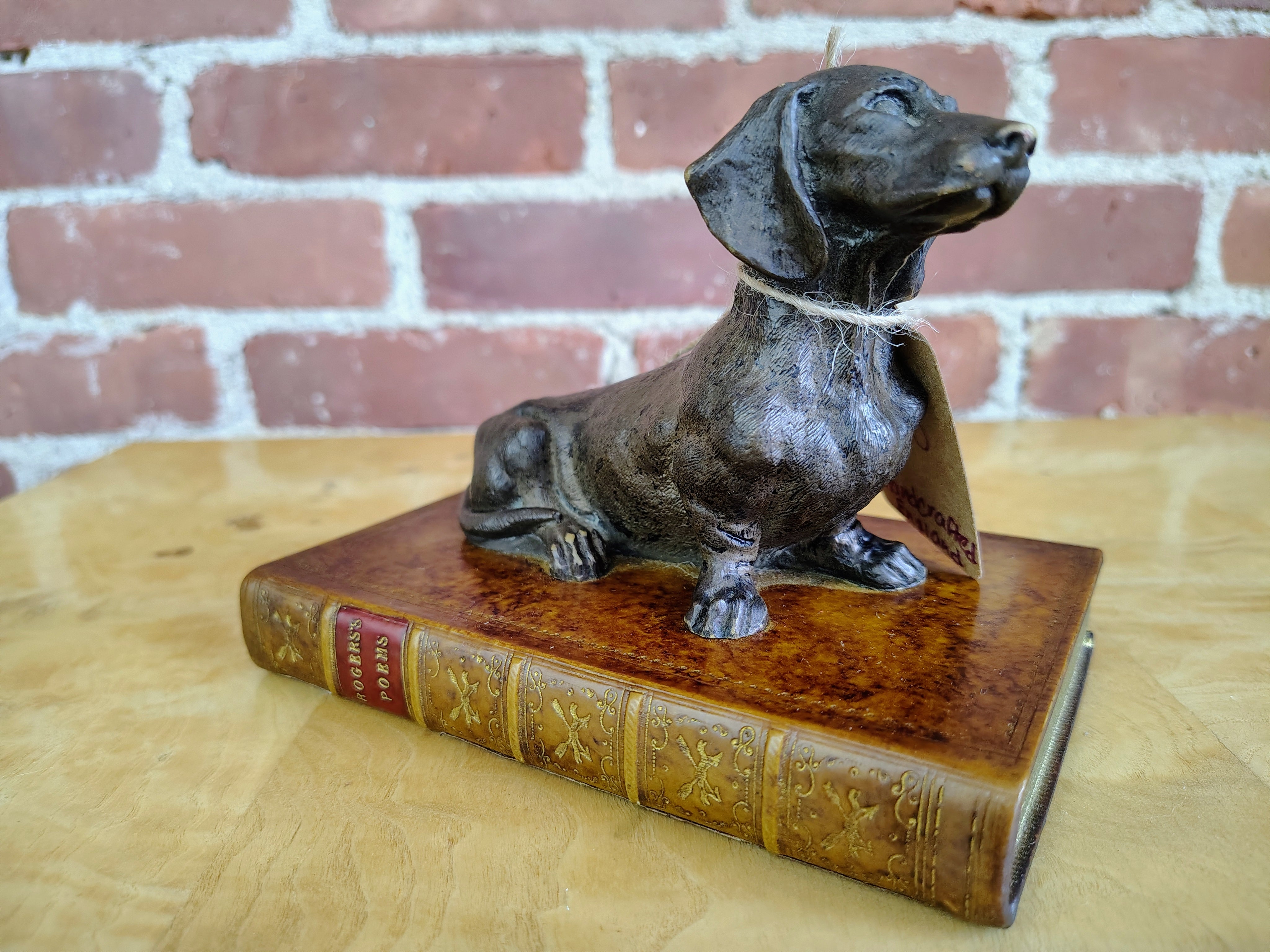 Bronze Dachshund Bookend on Faux Antique Book Base – The Original Book ...